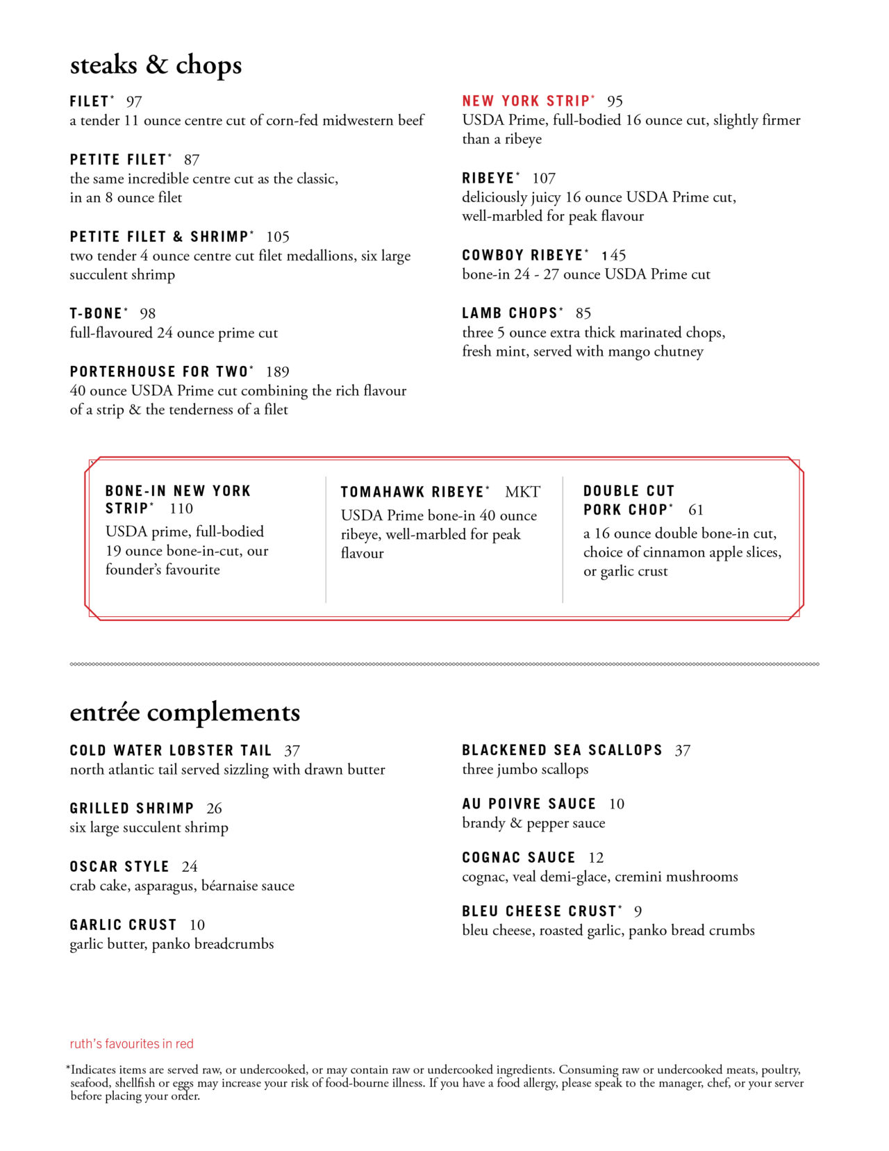Dinner Menu | Canada | Ruth's Chris Steak House